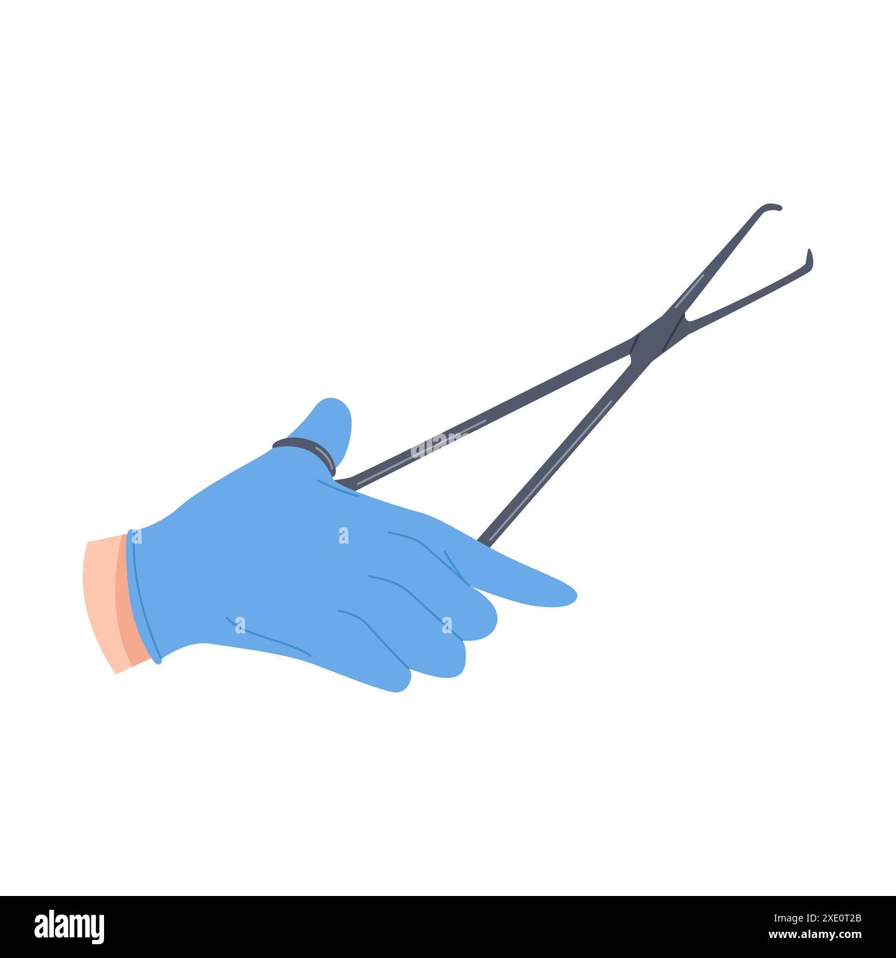 Surgeon hand in latex glove holding surgical metal tweezers during ...