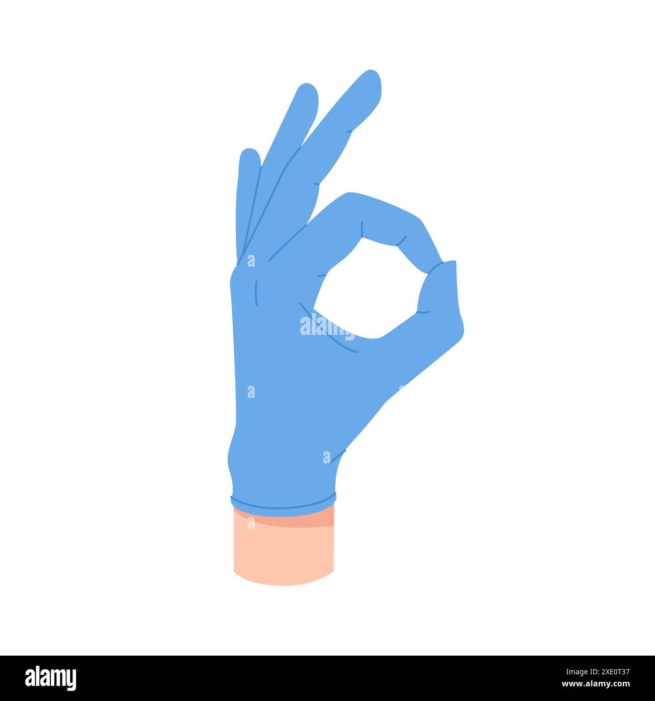 Hand of doctor in surgical blue glove showing okay, like gesture vector ...