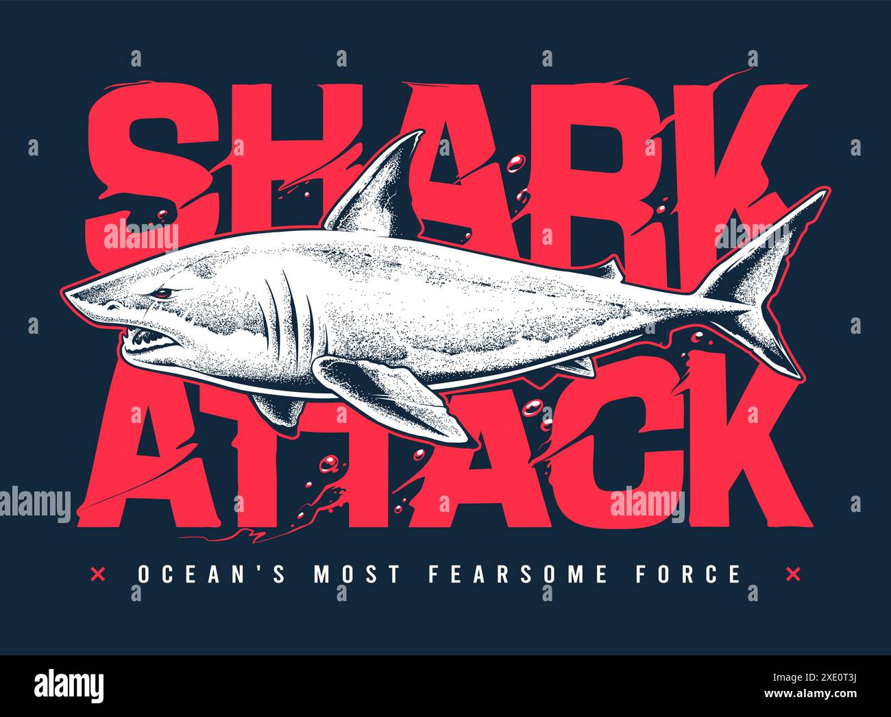 Vector art of great white shark and typography. Shark drawing in dot ...