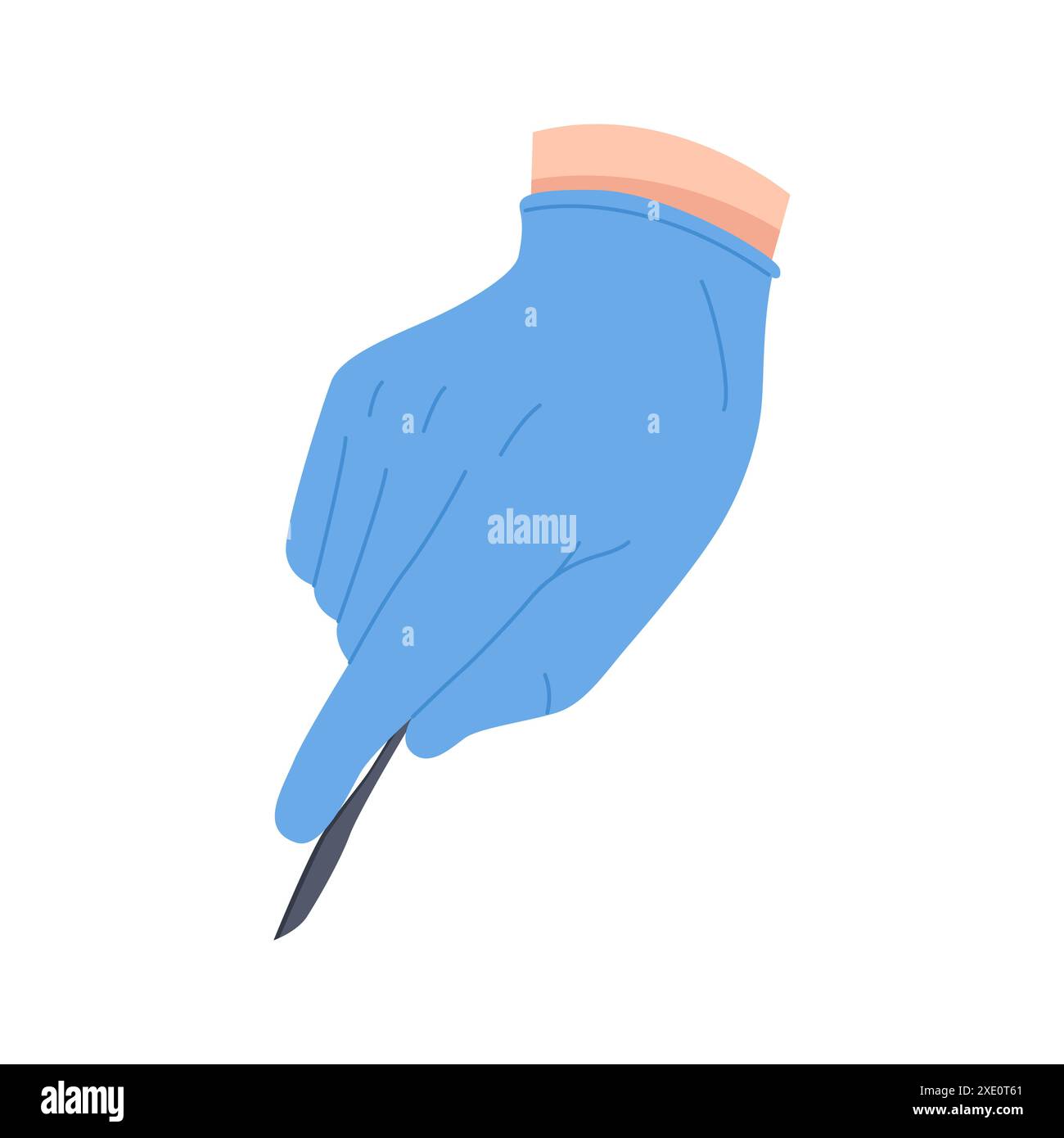 Surgeon hand in latex blue glove holding professional sharp scalpel ...