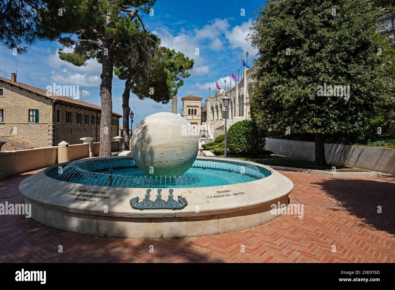 Libertas fountain in the Garden of the Liburnians in San Marino Stock ...