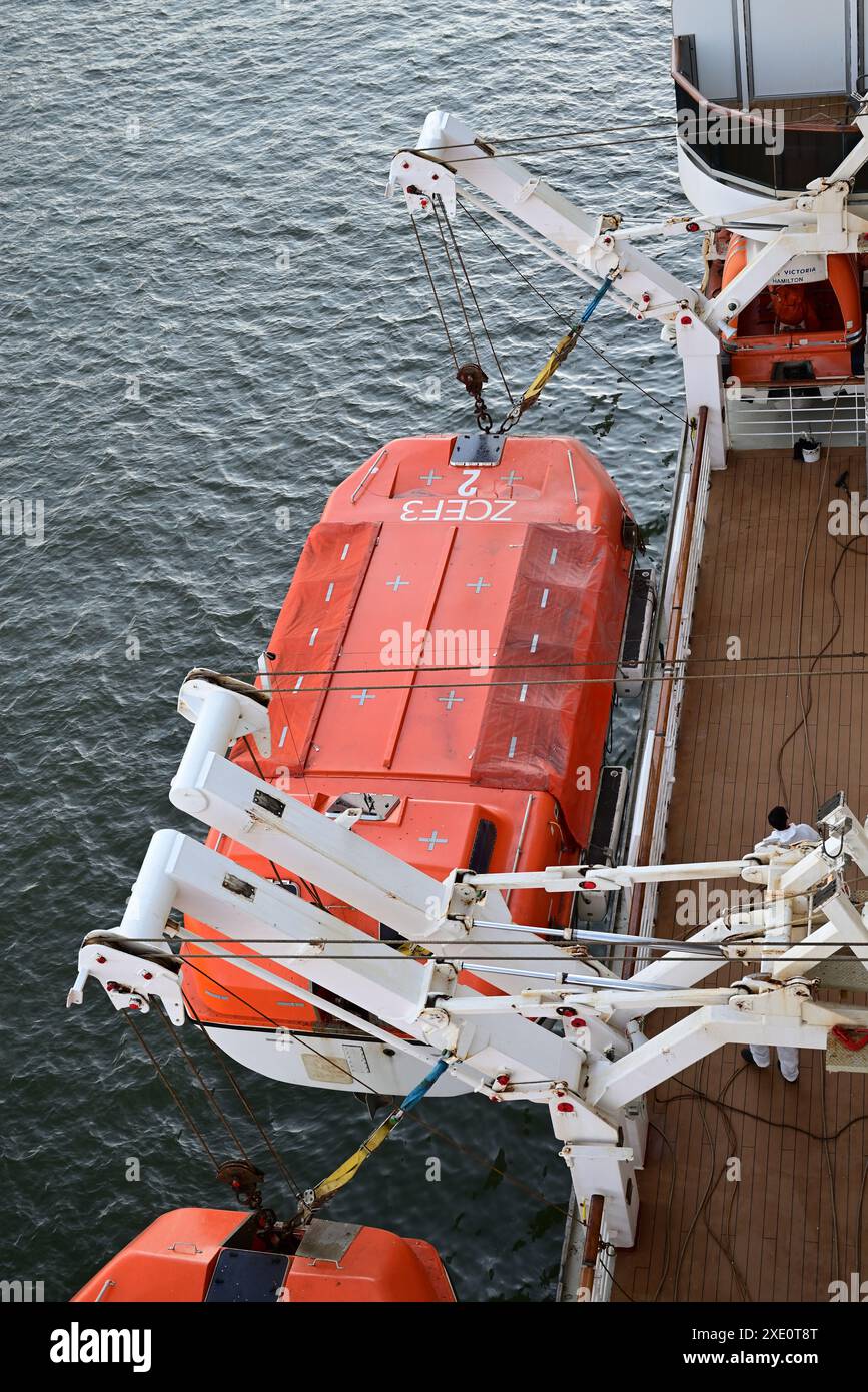 The lifeboats on Cunard cruise ship Queen Victoria receiving routine ...