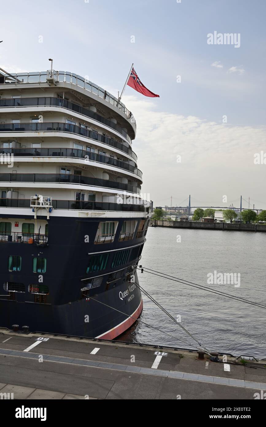 The stern of Cunard cruise ship Queen Victoria moored at Hamburg Stock ...