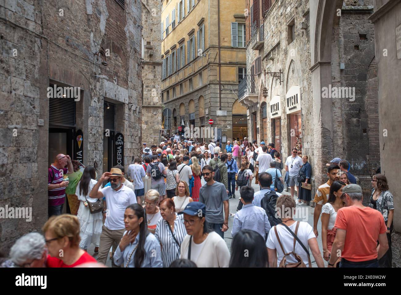 Siena, Italy - June 25, 2024: Crowds of people seen on the streets of ...