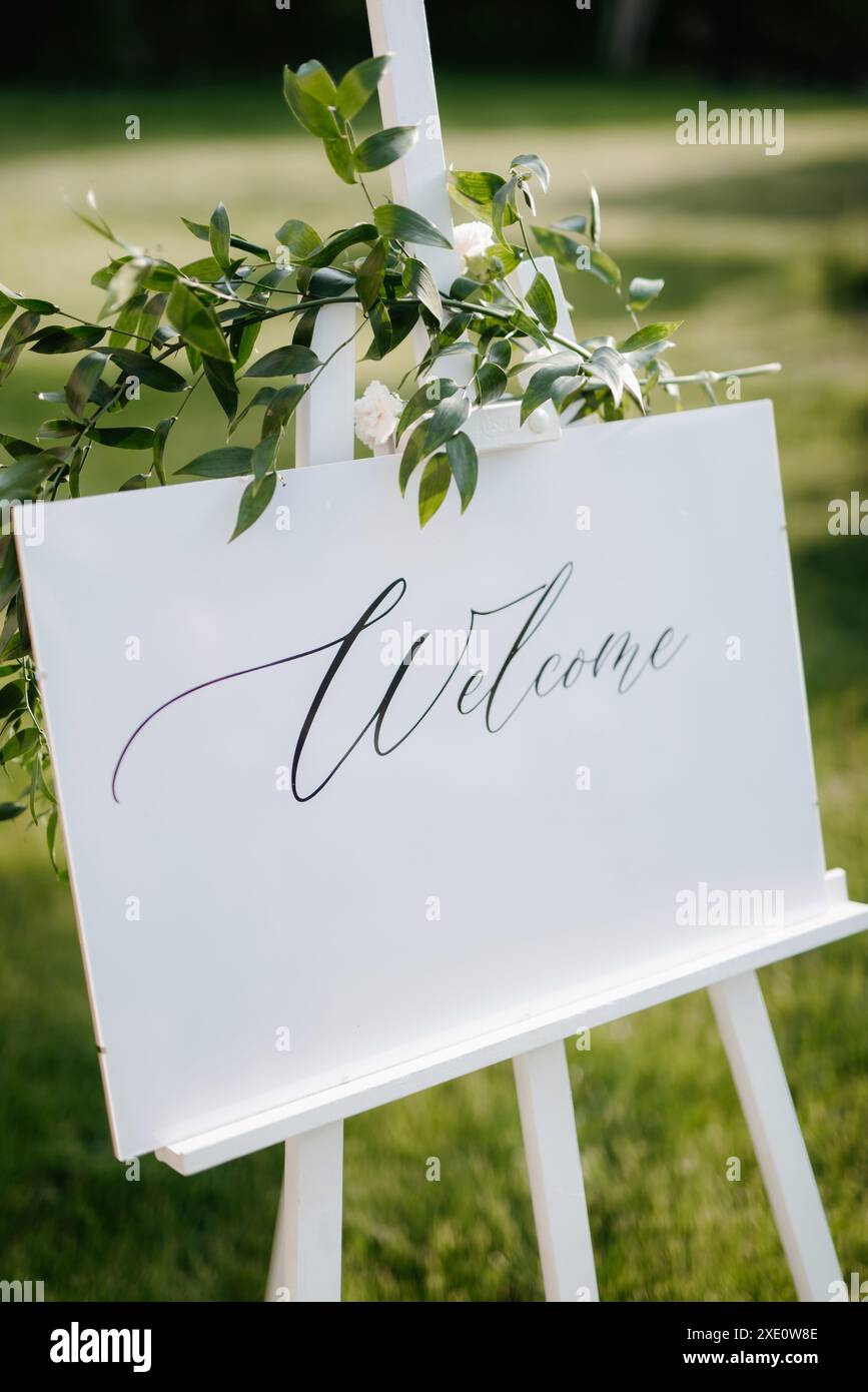 Sign welcome to the event Stock Photo - Alamy