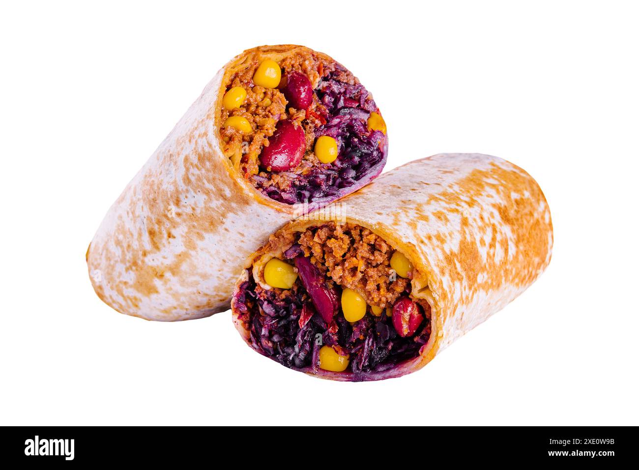 Mexican beef burrito isolated on white background Stock Photo - Alamy