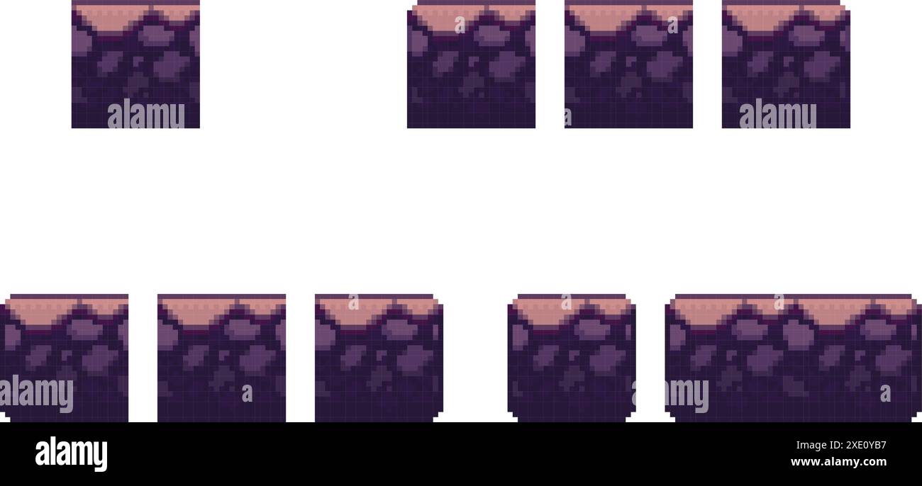 Pixel art ground platform set. Cave land and game props. Retro 8-bit ...