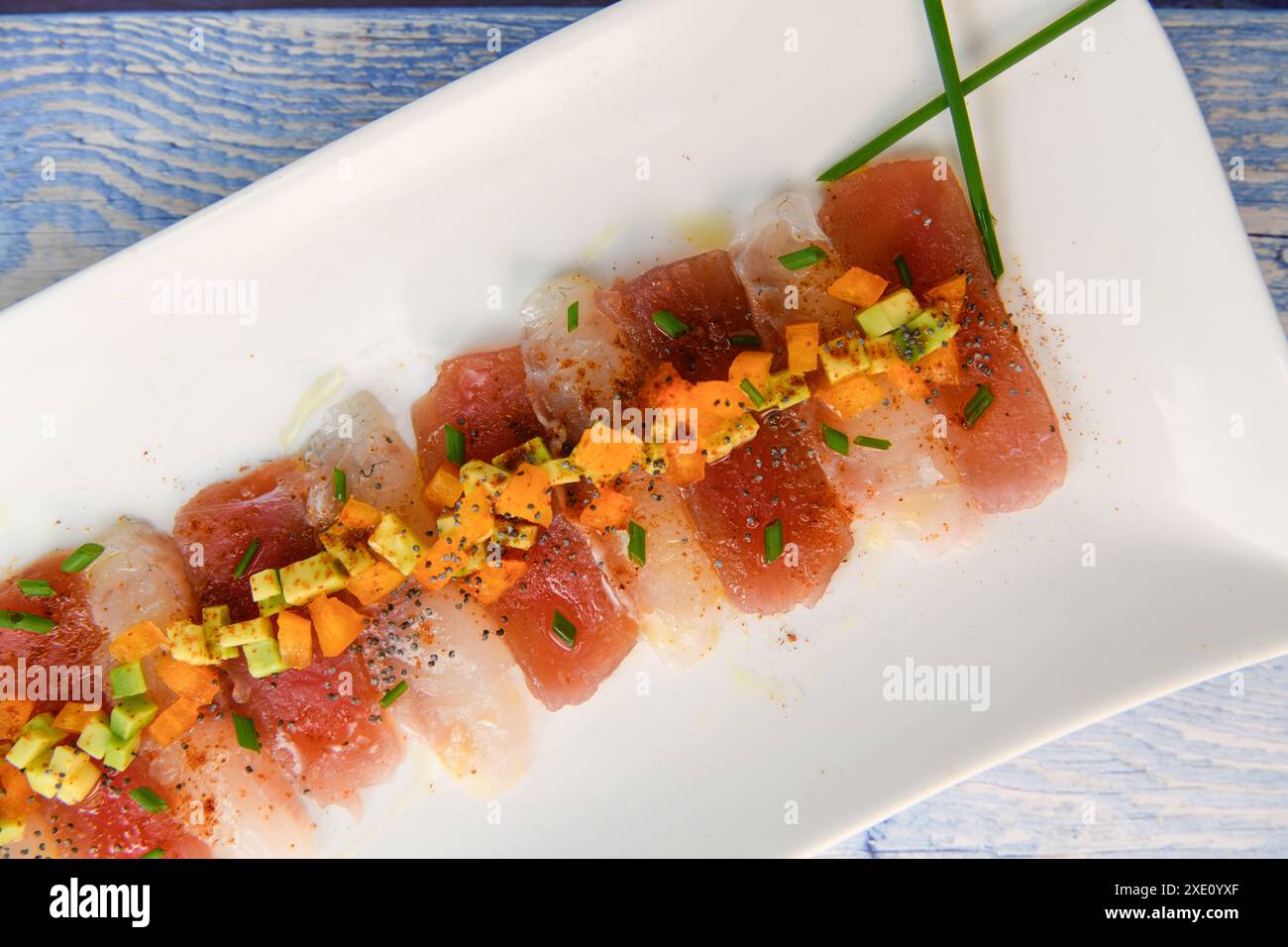 FISH CEVICHE RECIPE, SEA BREAM AND TUNA, AVOCADO, BELL PEPPER, CHILLI ...