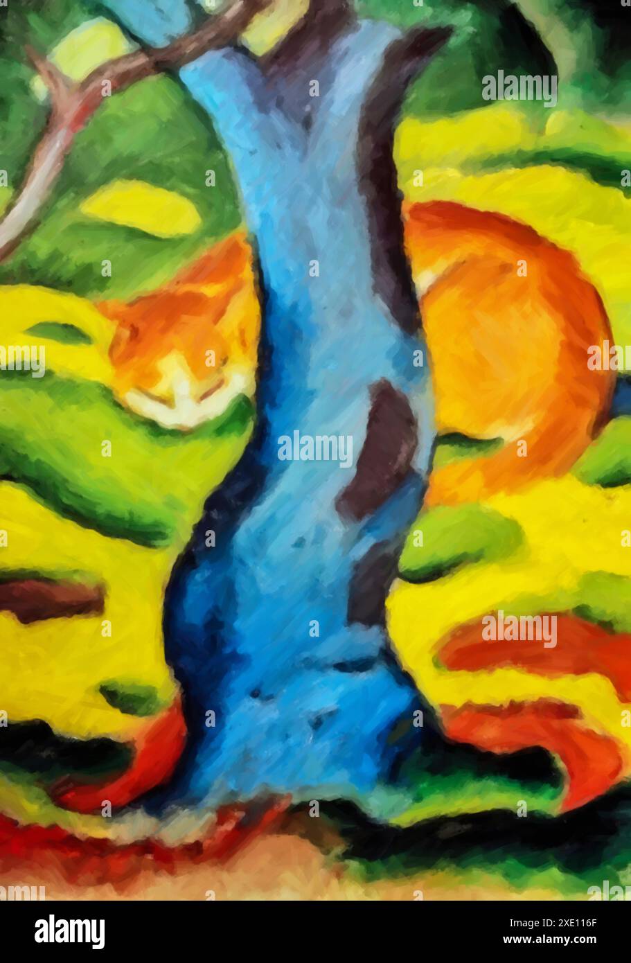 Children's Picture (Cat Behind a Tree), 1910 (painting) by Artist Marc ...