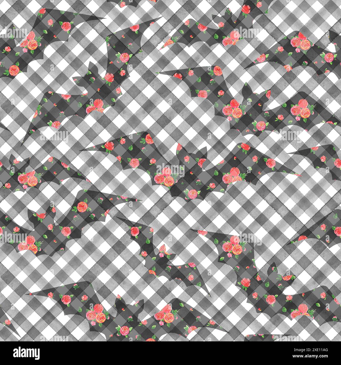 Halloween watercolor grunge seamless pattern with black silhouettes of ...