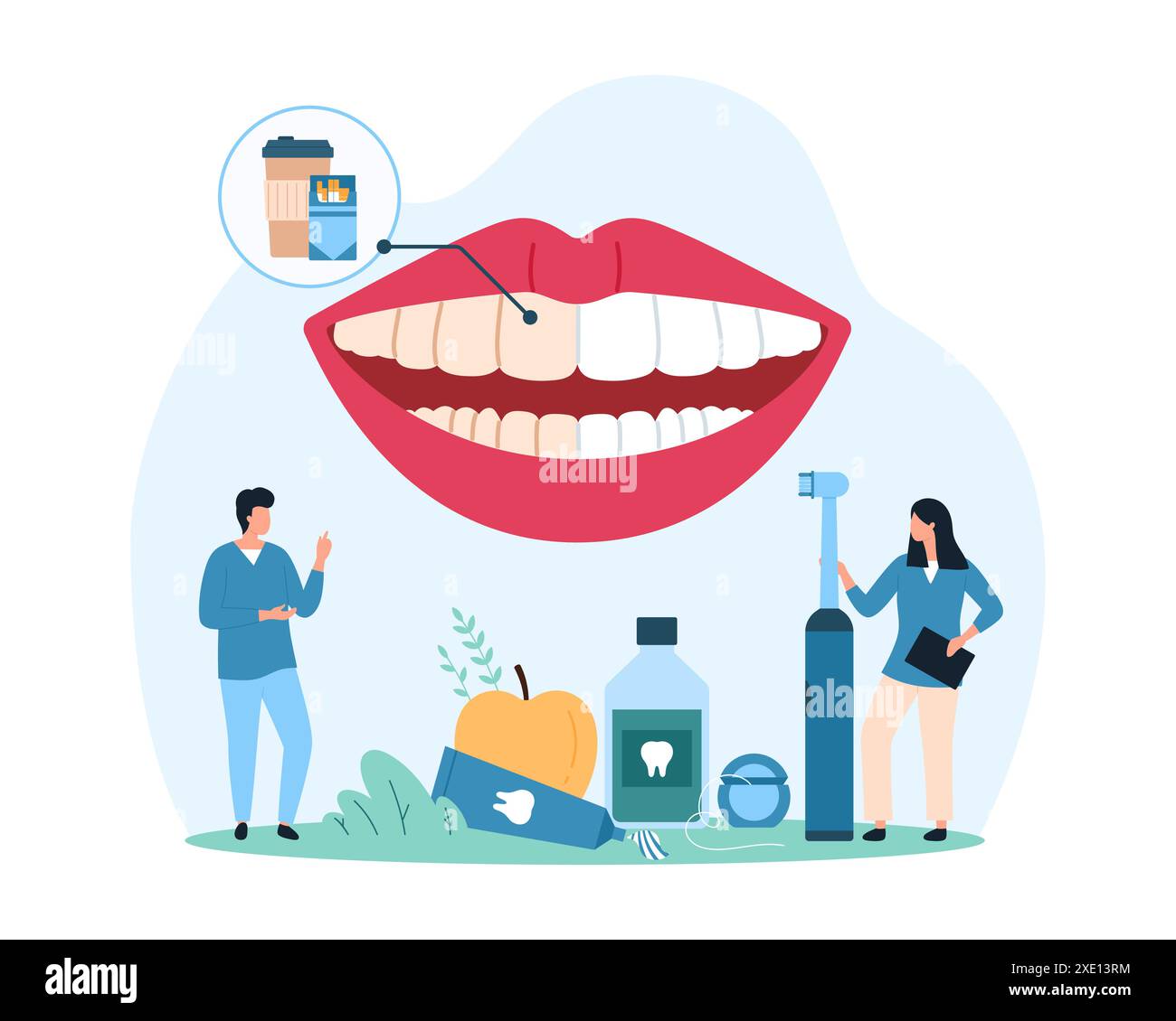 Whitening teeth enamel, dental hygiene. Tiny people study infographic ...