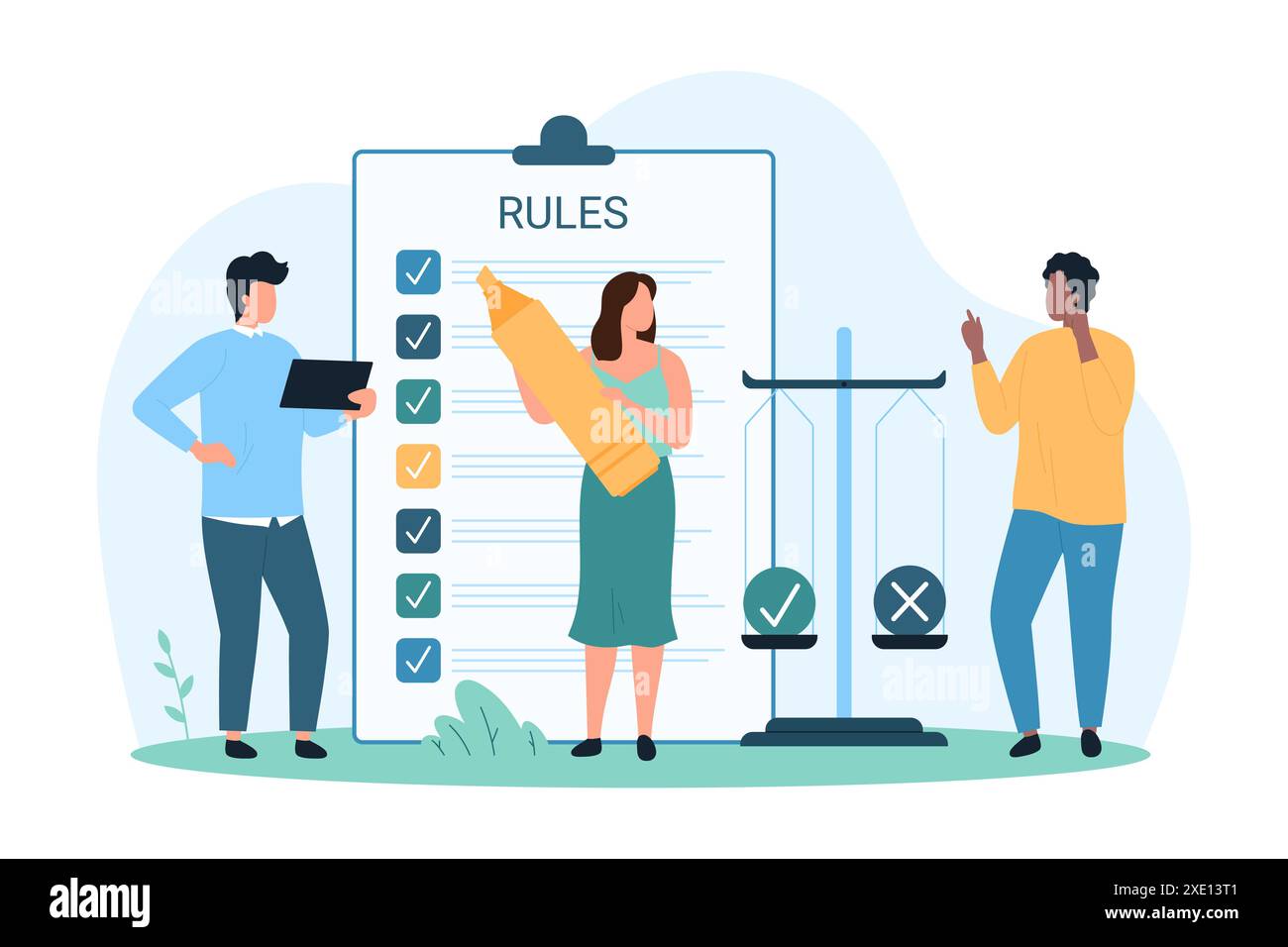 Business company policy, terms and rules, guideline. Tiny people ...