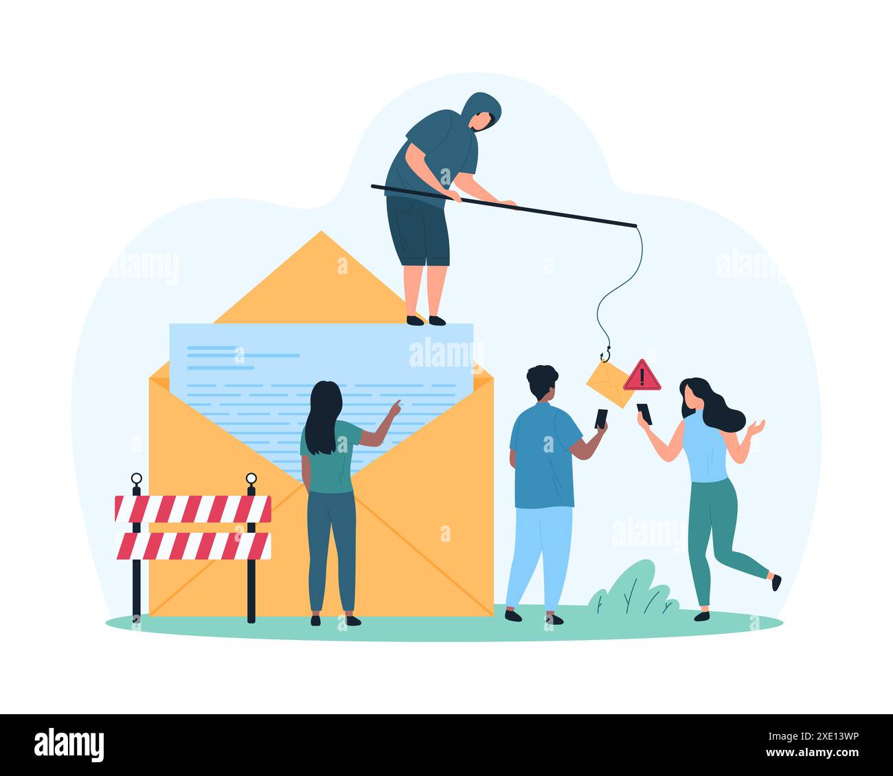 Phishing and fraud, cybercrime. Tiny hacker catching email and personal ...