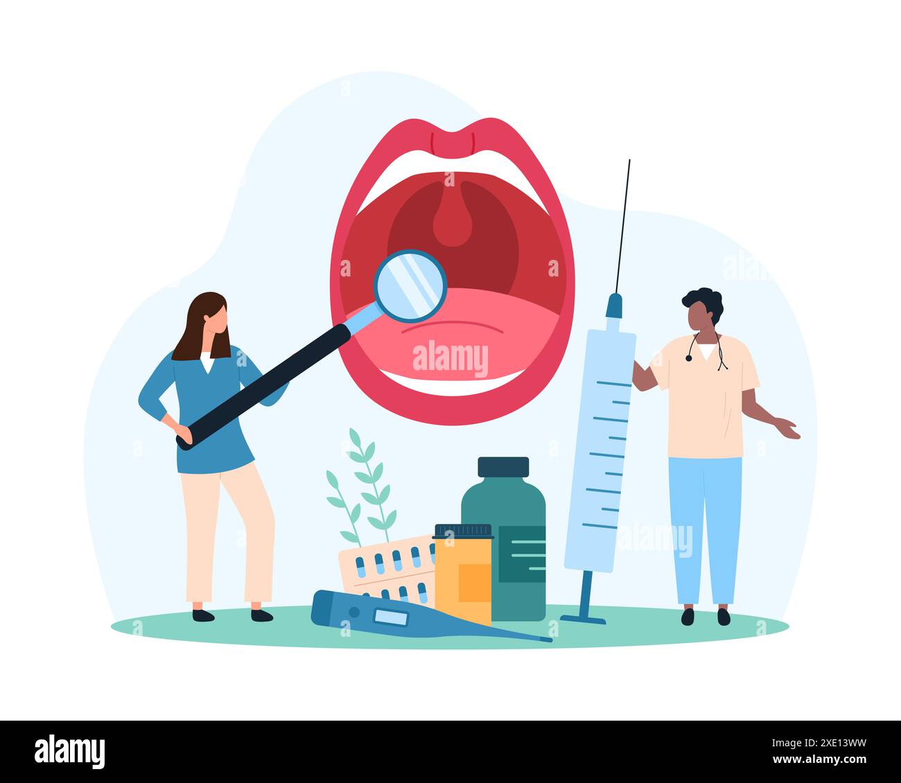 Diagnosis and treatment of sore throat, ENT infection with bacteria and ...