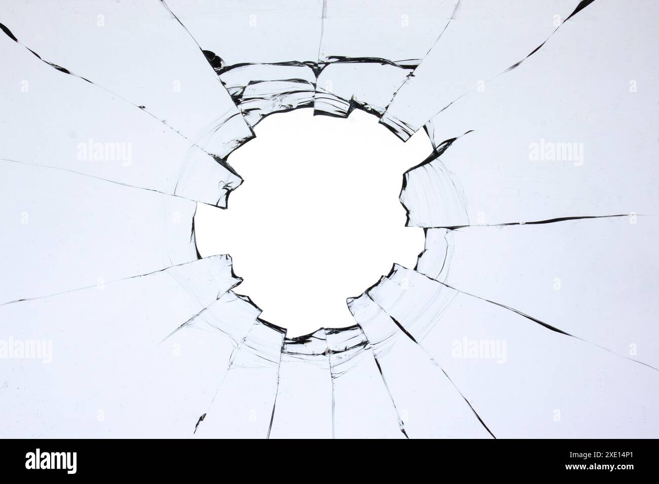 Hole in the glass, broken window with cracks texture. Effect of broken ...