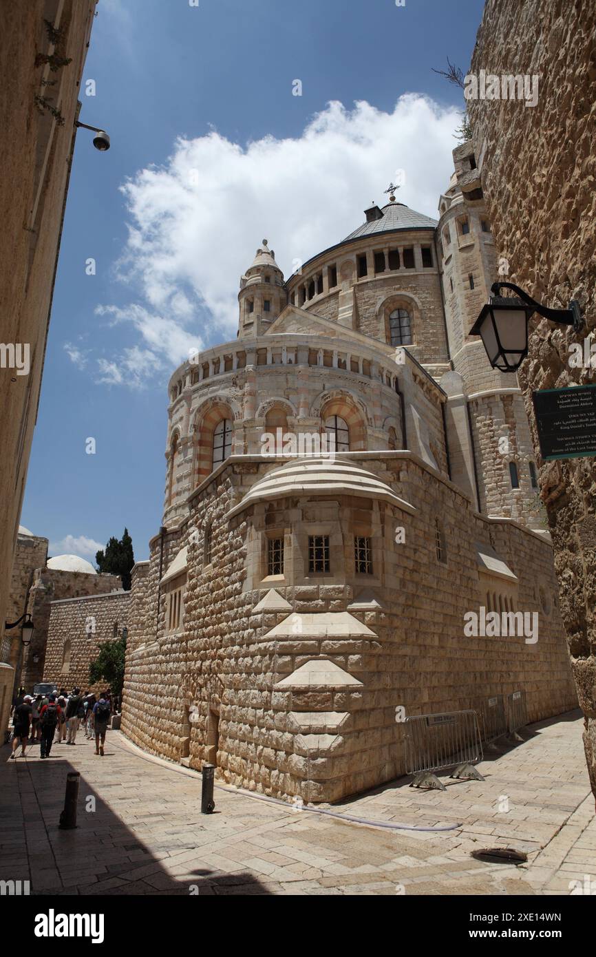 Low angle view of the Benedictine Church of Dormition built on Mount Zion in 1906 where Virgin ...