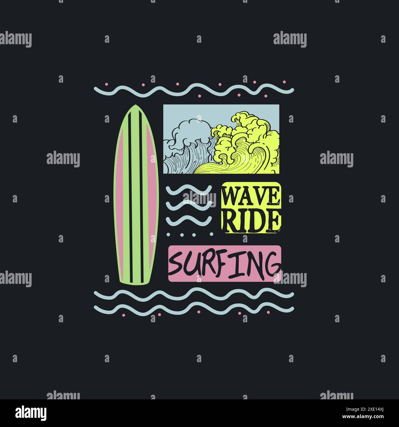 Wave Ride Surfing summer beach typography surf board graphic design ...