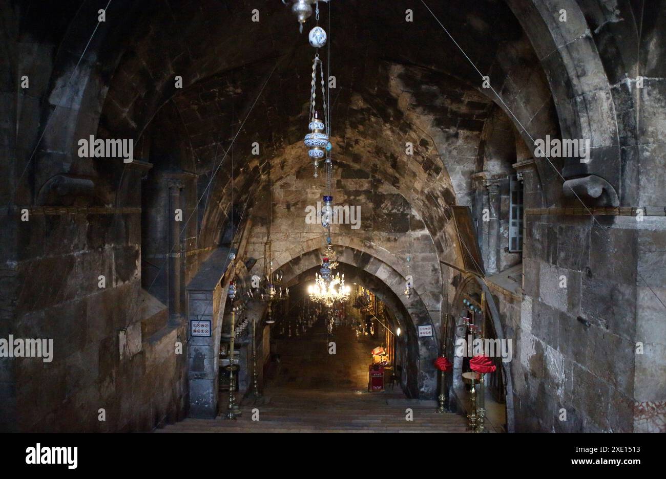 Steps heading down the 12th century Crusaders Church of Mary's Tomb or ...