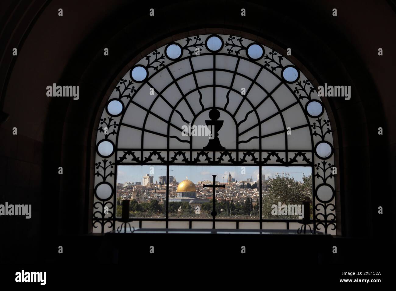 Dome of the Rock seen through the Chapel of Dominus Flevit window ...
