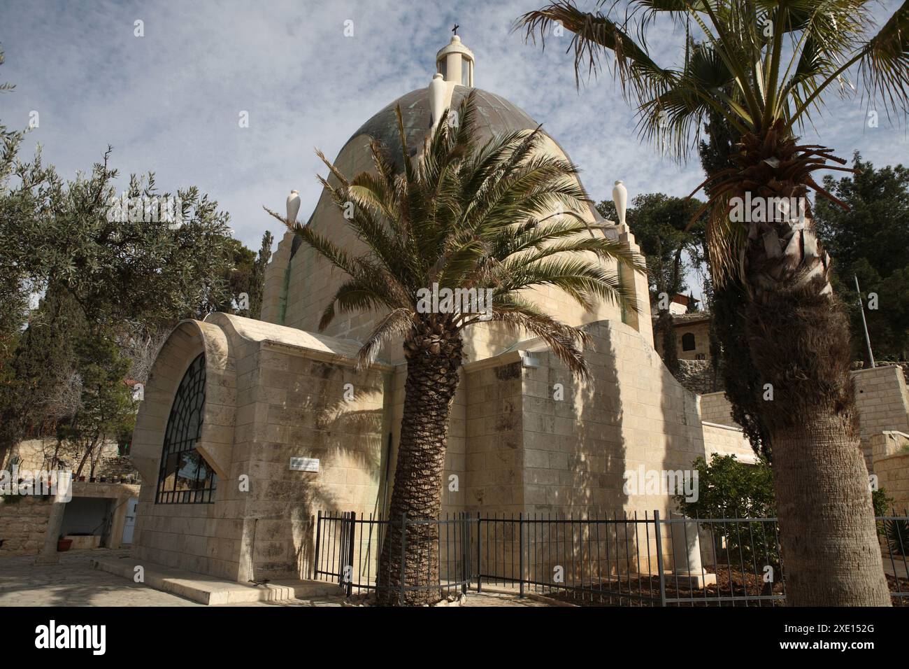 Franciscan Chapel of Dominus Flevit on Mount of Olives under dramatic ...