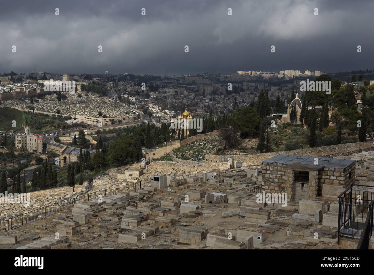 Dominus Flevit Chapel, Mary Magdalene Russian Church, Kidron Valley, Jerusalem Old City Wall ...