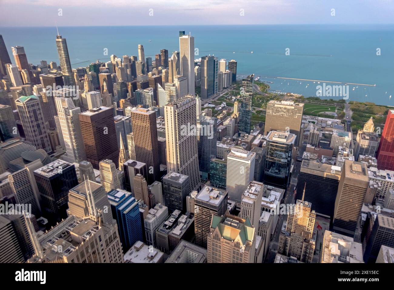 Chicago city skyscrapers aerial view, blue sky background. Skydeck ...