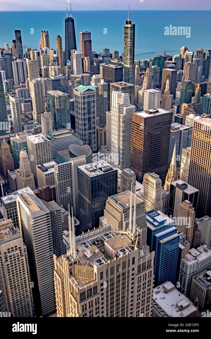 Chicago city skyscrapers aerial view, blue sky background. Skydeck ...