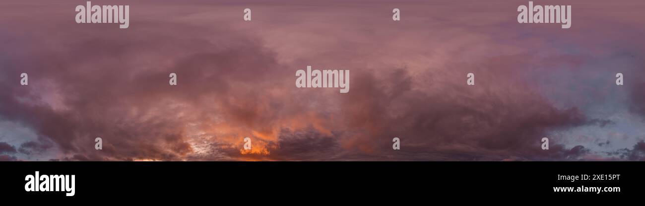 Dramatic Sunset sky 360 panorama. Vibrant sky with bright glowing red ...