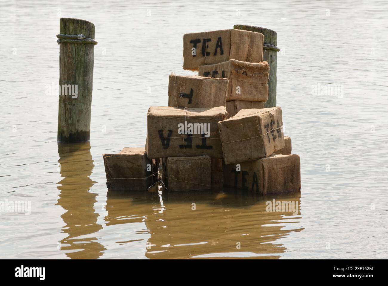 Tea Party representation. Tea discarded in the water. A modern day ...
