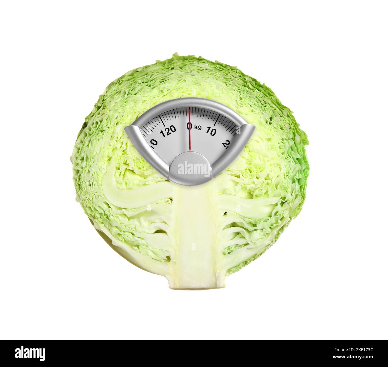 Cabbage half with analog weighing scale display isolated on white Stock ...