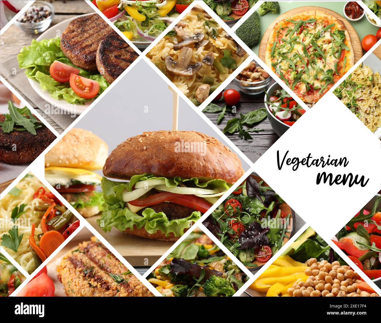 Vegetarian menu. Collage with different tasty dishes Stock Photo - Alamy