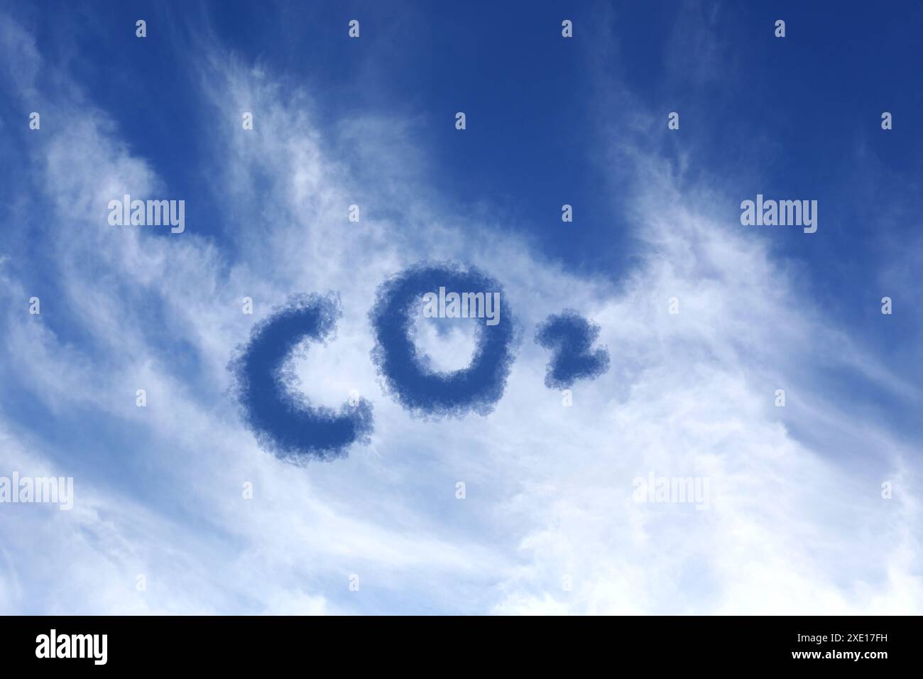 Blue sky with CO2 chemical formula and clouds. Carbon dioxide emissions ...