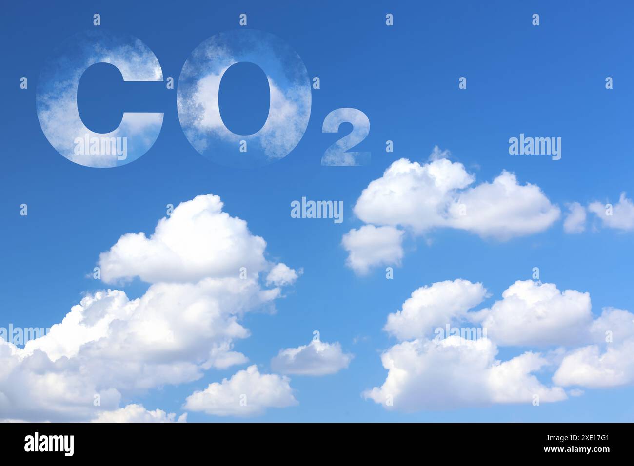 Blue sky with CO2 chemical formula and clouds. Carbon dioxide emissions ...