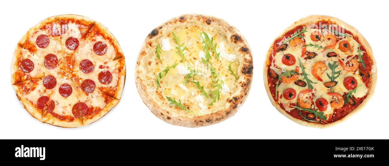 Different tasty pizzas isolated hi-res stock photography and images - Alamy