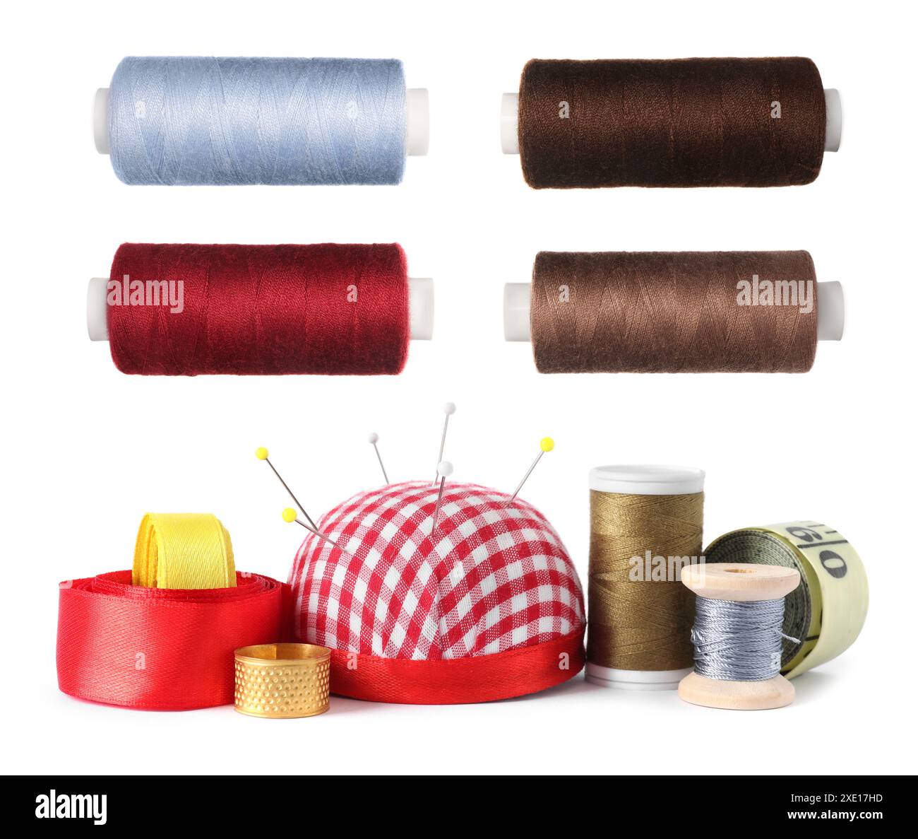 Set with different sewing stuff isolated on white Stock Photo - Alamy