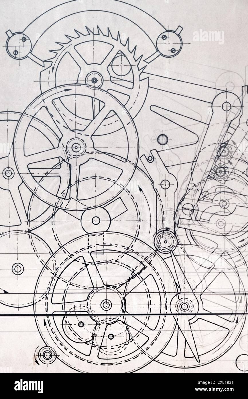 Old technical blueprint illustration Stock Photo - Alamy