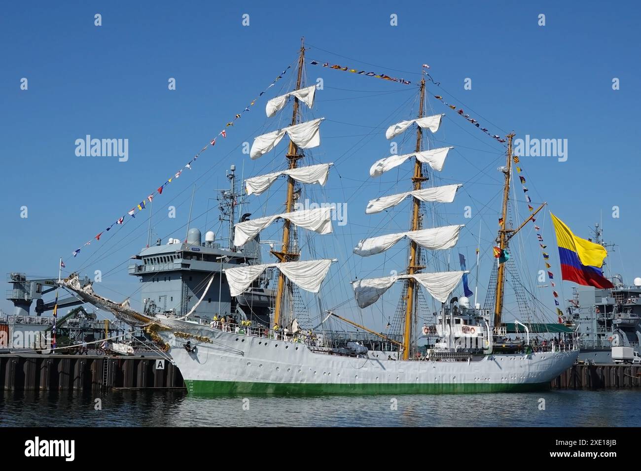 Colombian Sail Traning Ship ARC GLORIA morred at Kiel Naval Base during ...