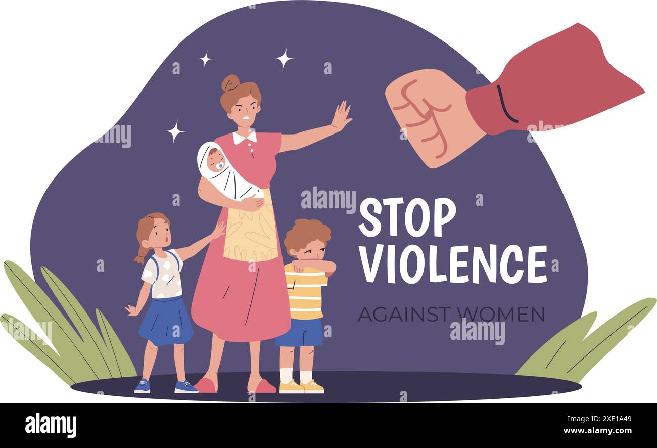 Mother against violence. Abusive husband fist fight with wife, woman ...