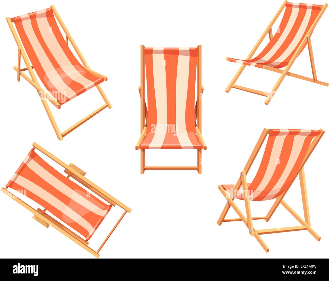 Cartoon deck chair. Deckchairs, sitting striped decking chairs beach ...