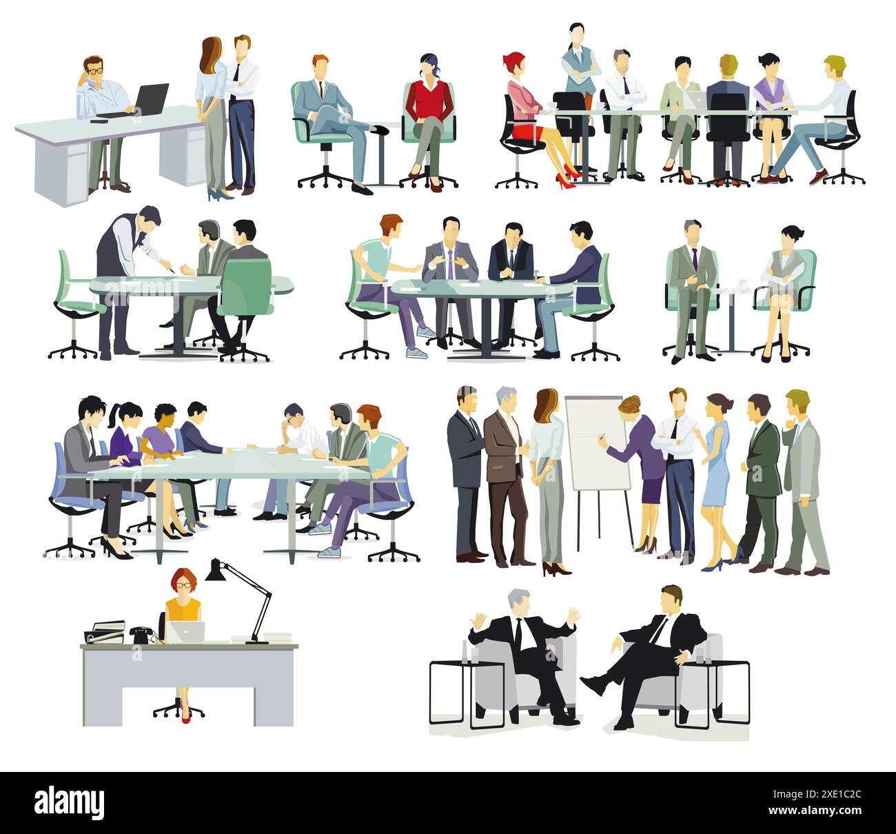Planning, discussion by employees illustration Stock Photo - Alamy