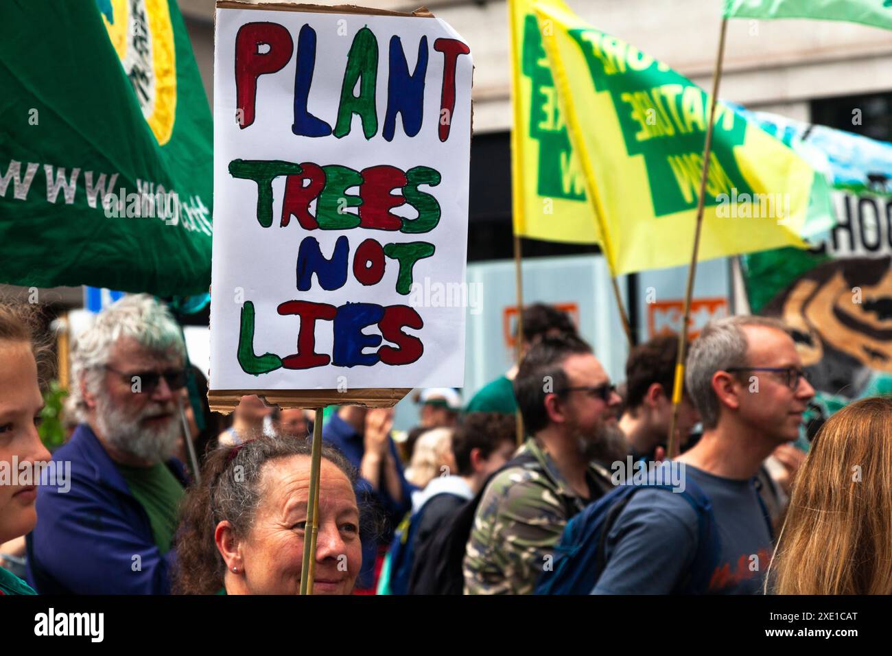 Placard, 'Plant Trees not Lies', at the Restore Nature Now march ...