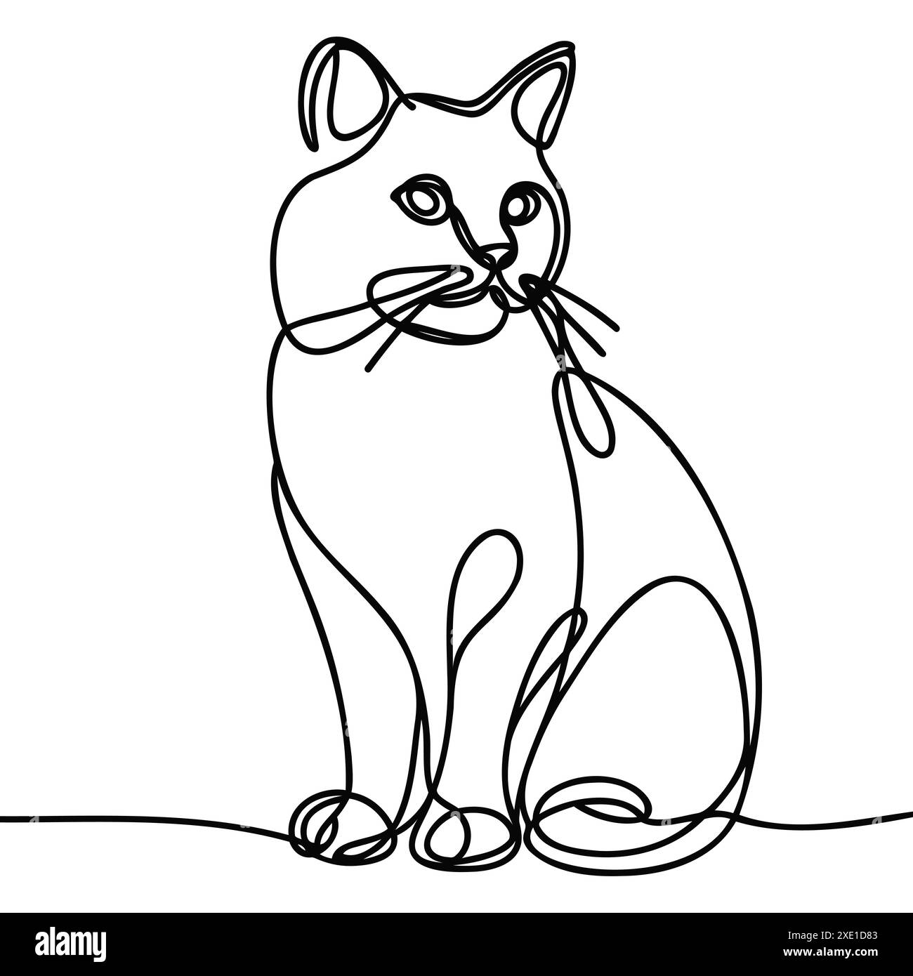 Vector illustration of cute cat continuous one line drawing Stock ...