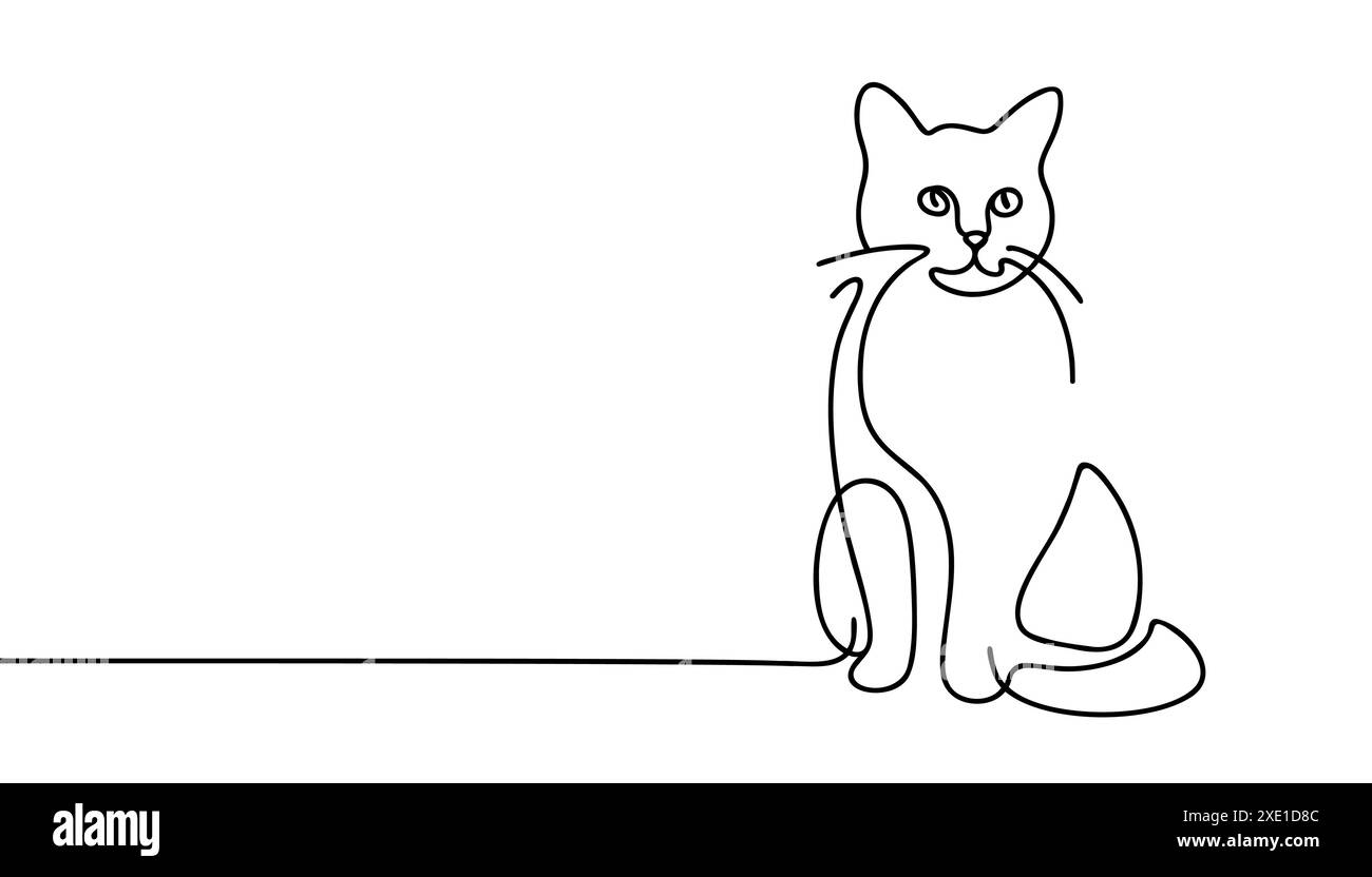 Vector illustration of cute cat continuous one line drawing Stock ...