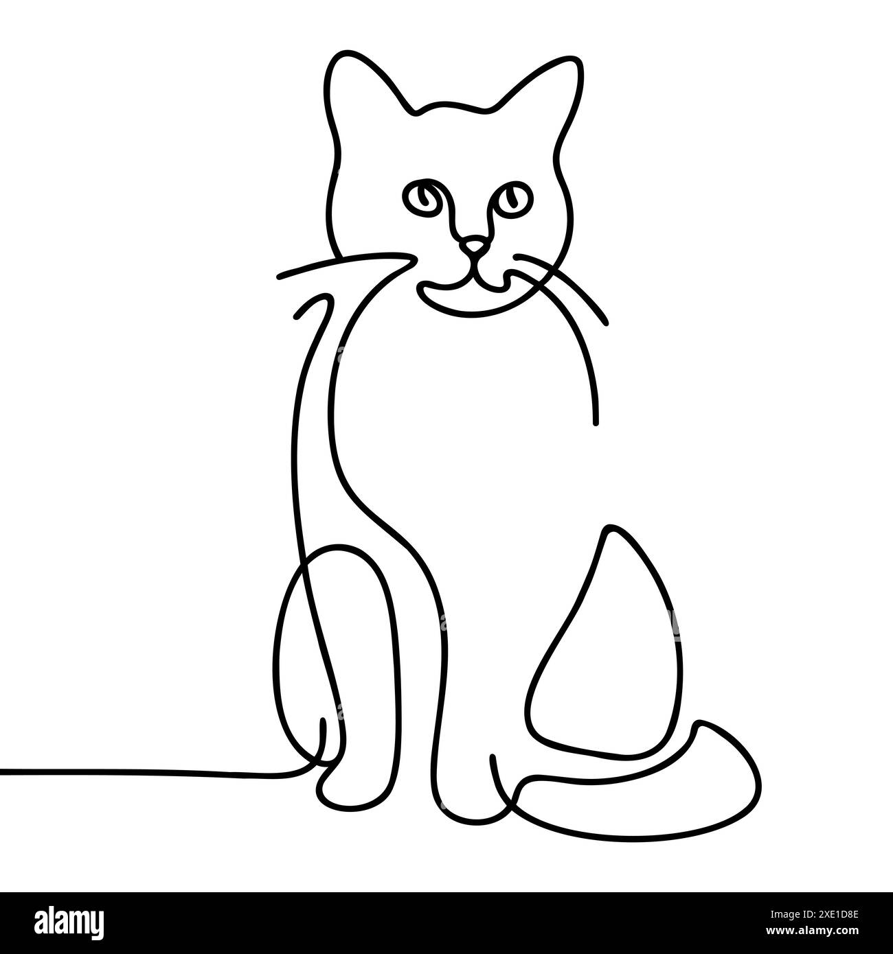 Vector illustration of cute cat continuous one line drawing Stock ...