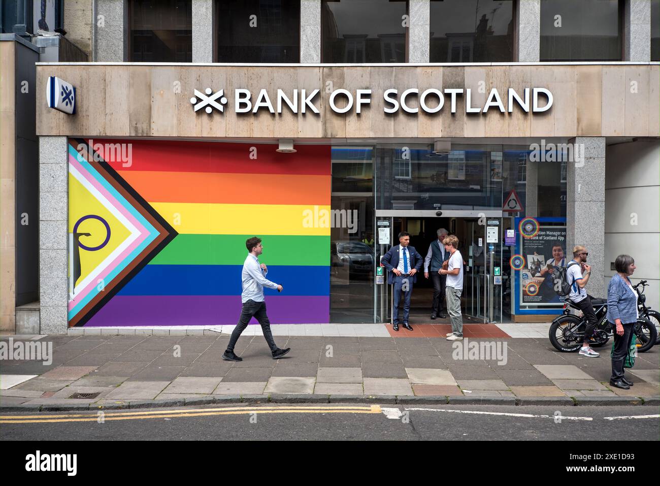 Pride month in Edinburgh, Bank of Scotland with lgbtqia+ flag in the ...