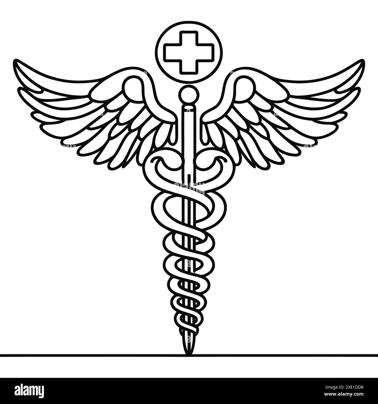 Medical symbol caduceus. Continuous One line drawing on white ...