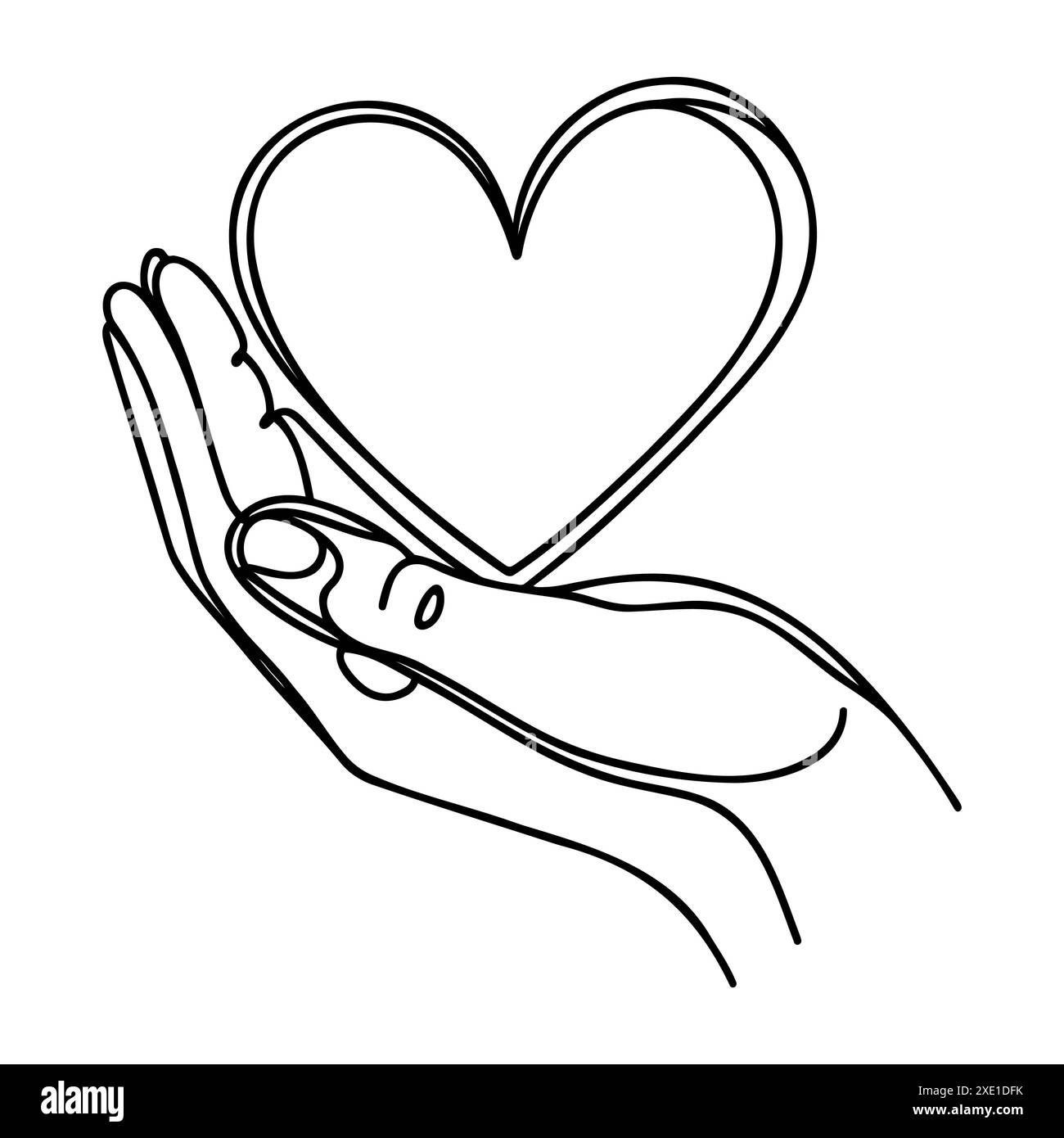 Continuous one line drawing arms holding heart. Charity donation linear ...