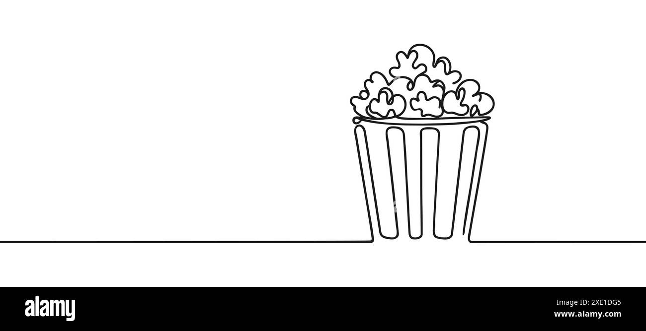 Popcorn in a cup continuous one line drawing Stock Vector Image & Art ...