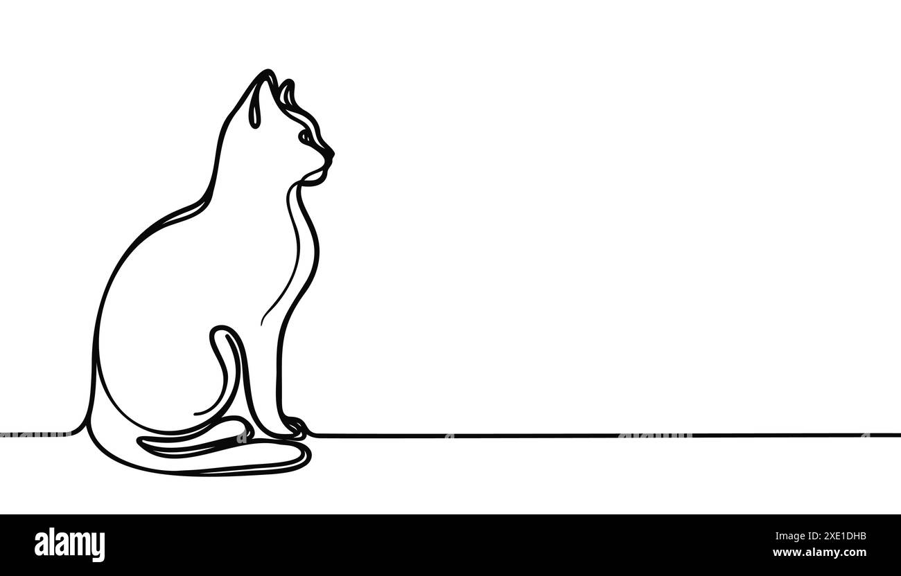 Vector illustration of cute cat continuous one line drawing Stock ...
