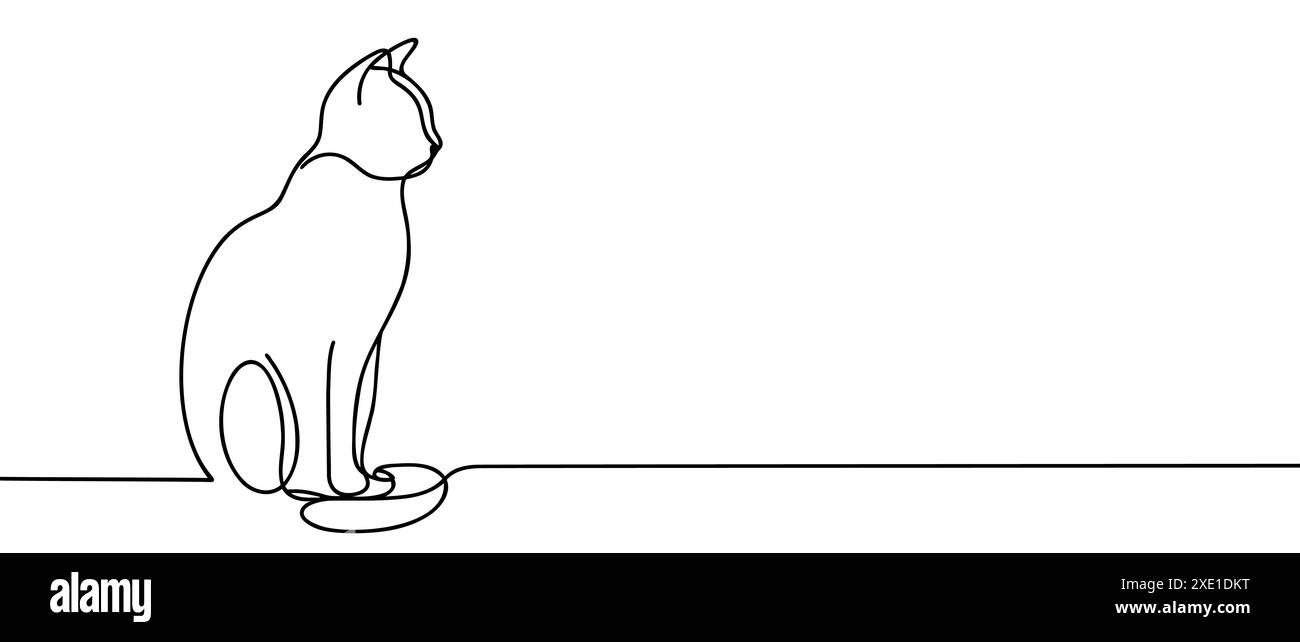 Vector illustration of cute cat continuous one line drawing Stock ...